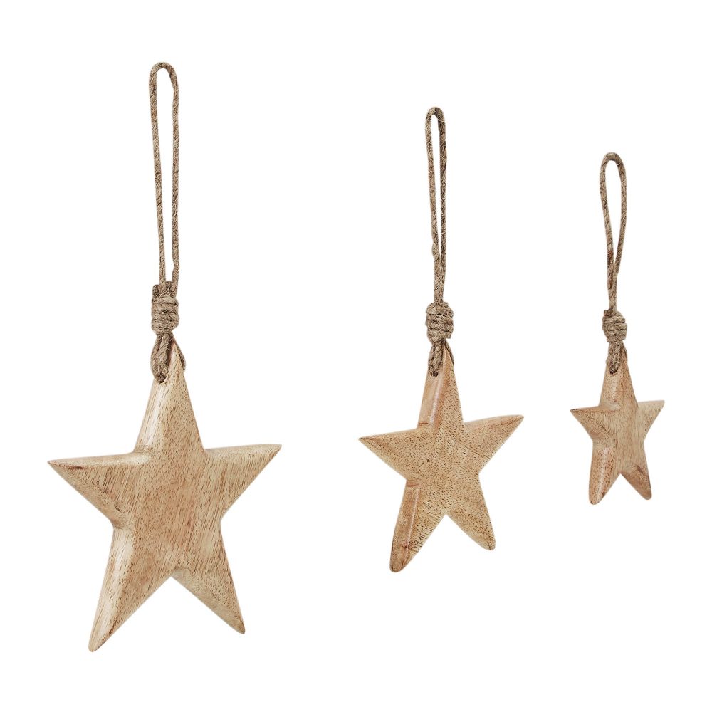 Wooden Star Natural Decorative Ornament Set of 3 Sizes – eBedding4You