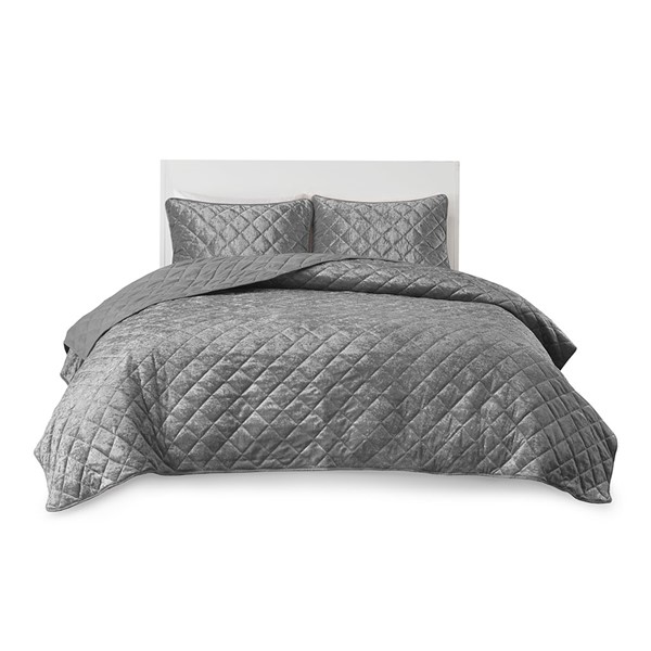 Intelligent Design Felicia Velvet Quilt Set in Grey, Full/Queen ID13 ...