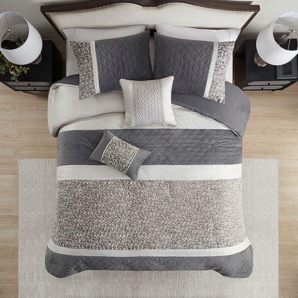 Madison Park Amelia 5 Piece Textured Jacquard Stripe Comforter Set with ...