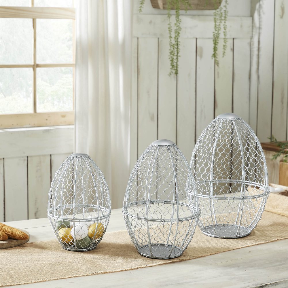 Bunny Hop Chicken Wire Egg Shaped Baskets Set of 3 Sizes – eBedding4You