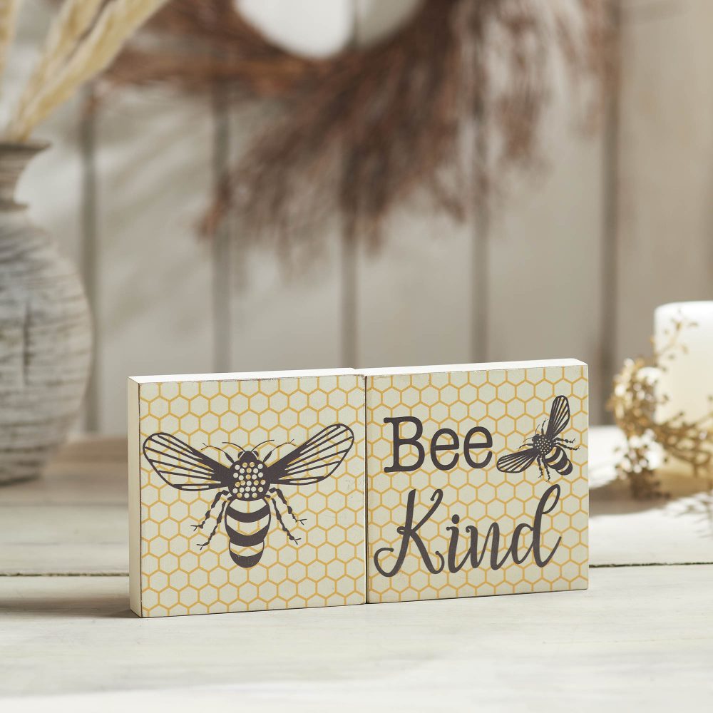 Buzzy Bees Bee Kind MDF Block Sign 5x5x1 Set of 2 – eBedding4You