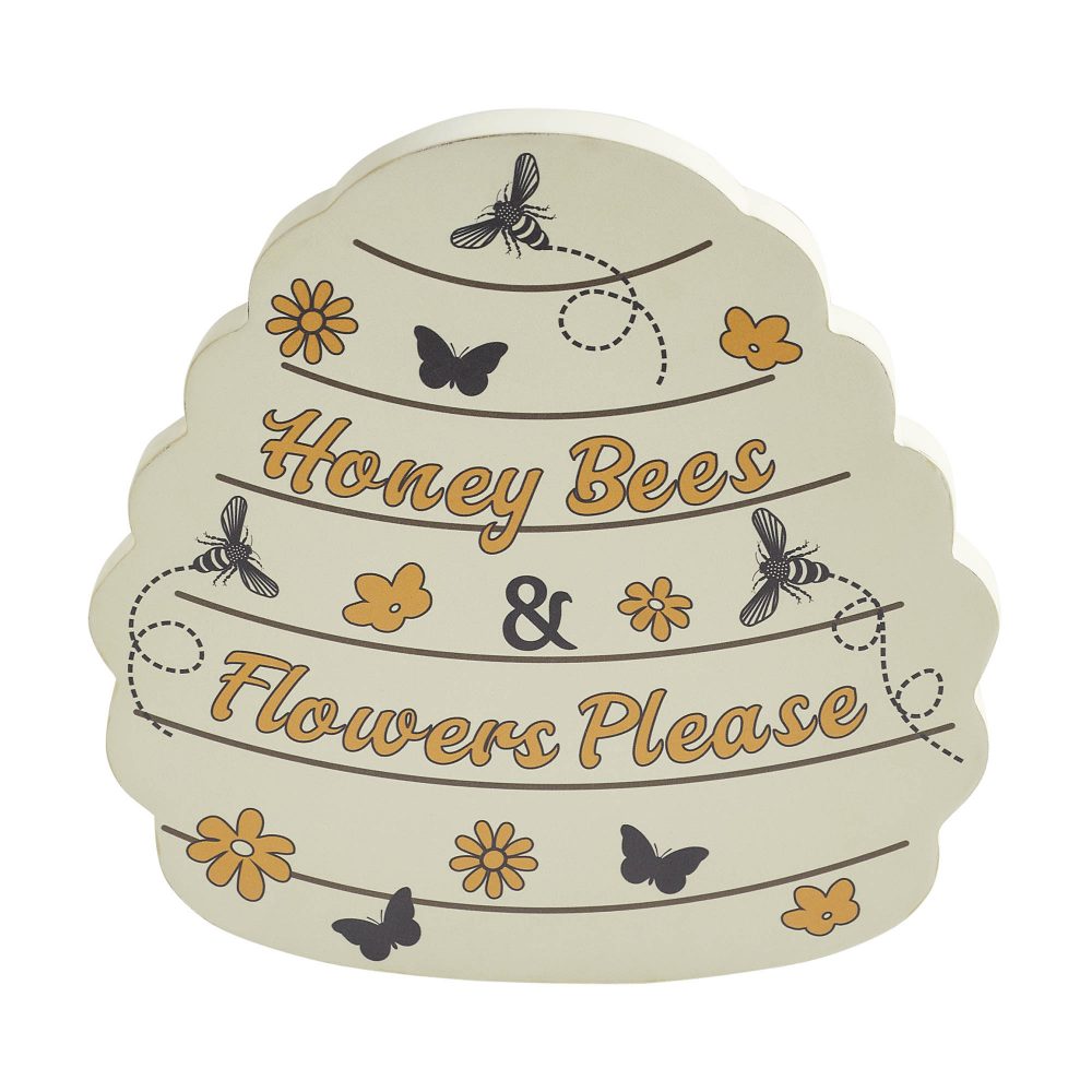 Buzzy Bees Honey Bees & Flower Please Bee Hive MDF Wall Sign 11x11x1 ...